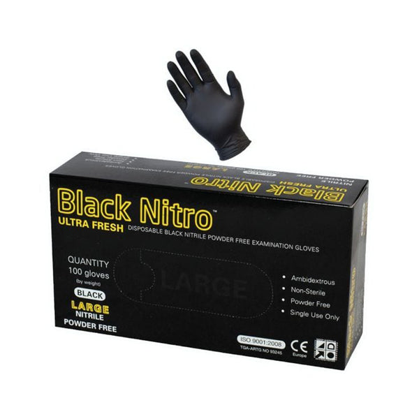 GLOVES BLACK NITRO NITRILE PF X-LARGE BOX 100 - MyAussieChemist