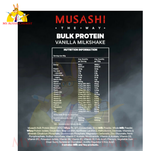 MUSASHI Bulk Protein Powder Choose 420g 900g 2KG & Chocolate OR Vanill ...