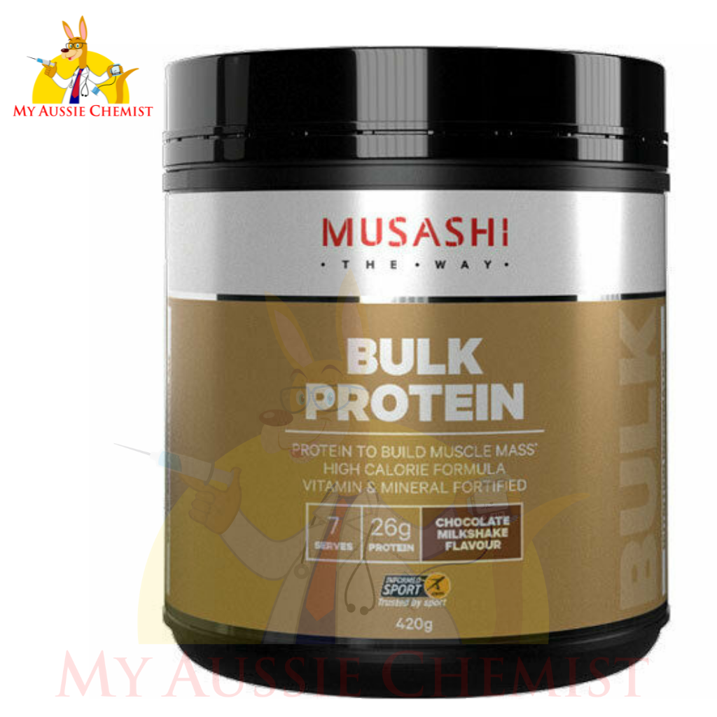 MUSASHI Bulk Protein Powder Choose 420g 900g 2KG & Chocolate OR Vanill ...