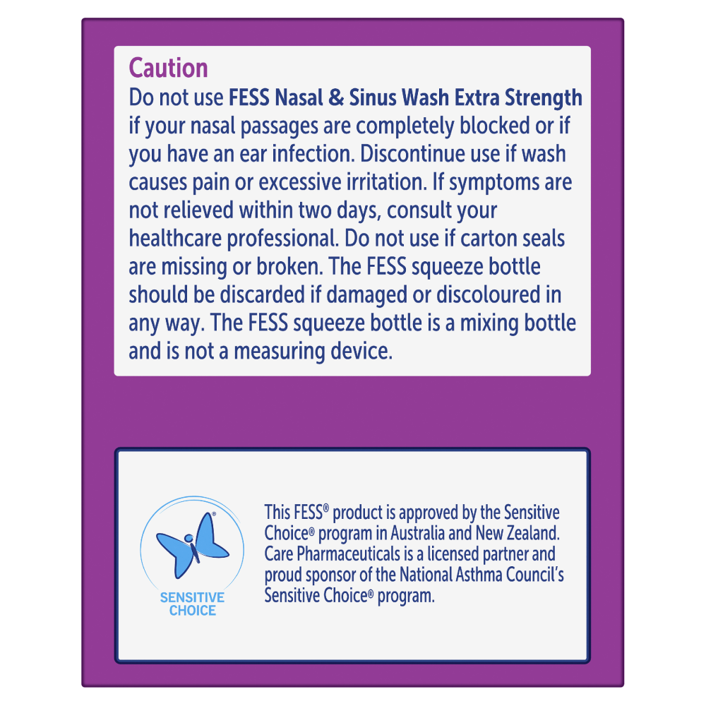 Fess Nasal & Sinus Wash Extra Strength 24 Sachets Hypertonic Cold Flu ...