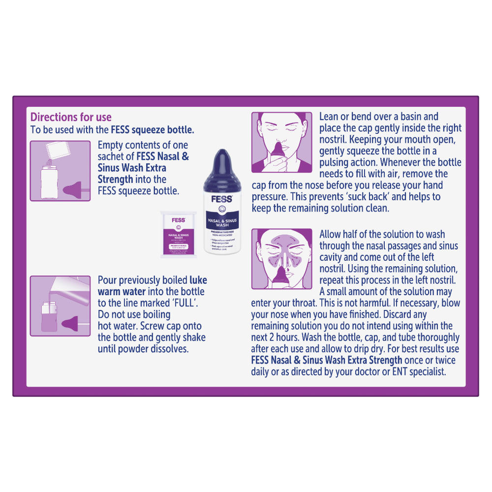 Fess Nasal & Sinus Wash Extra Strength 24 Sachets Hypertonic Cold Flu ...