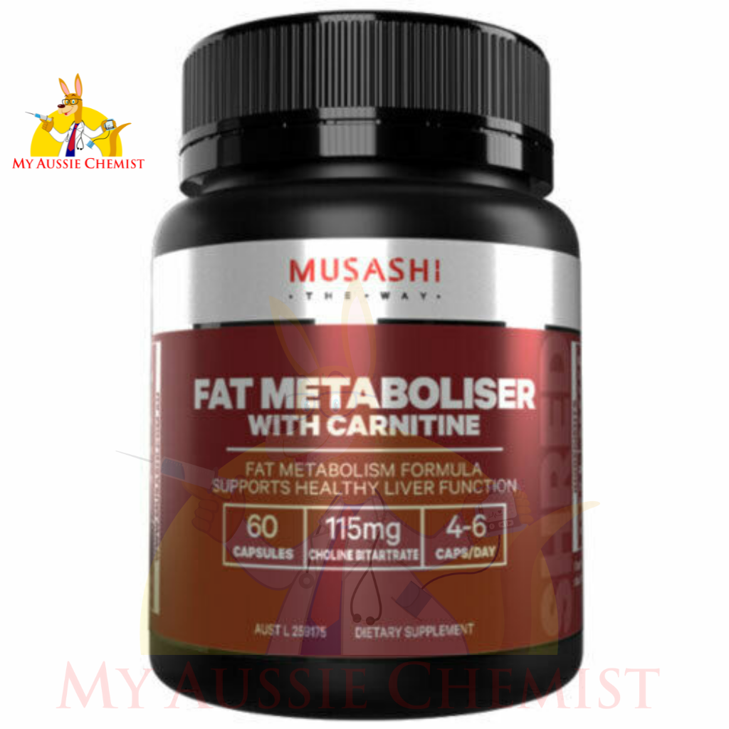 MUSASHI Fat Metaboliser with Carnitine 60 Capsules 115mg Choline Bitar ...